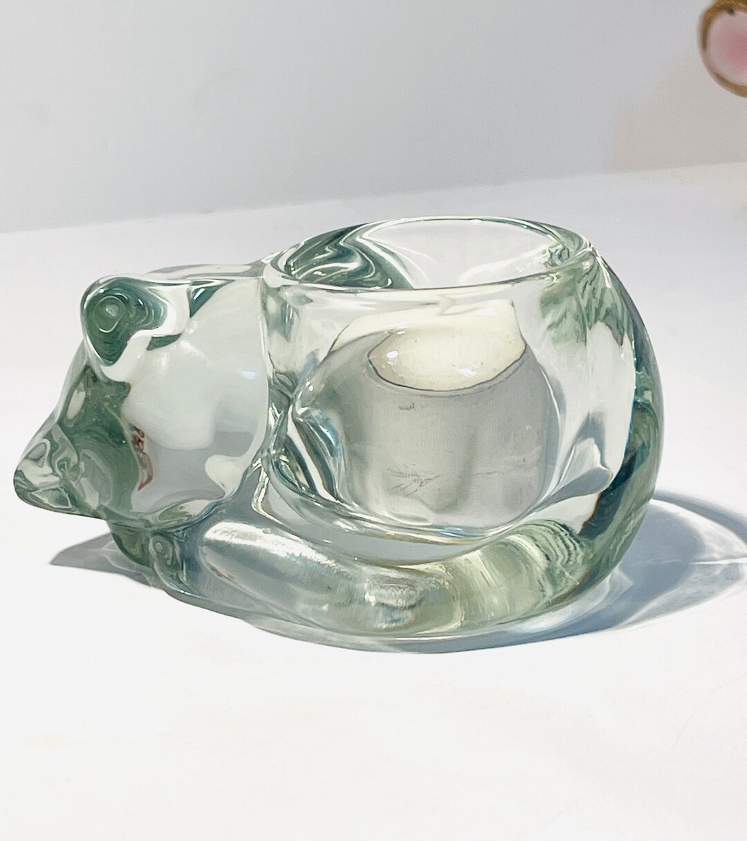 Adorable Vintage Indiana Glass Cat Candle Holder - Votive Holder - Gift ...