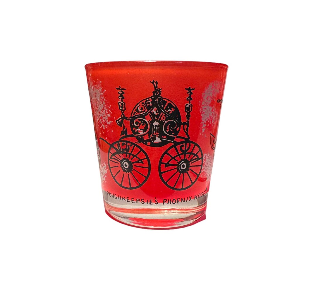 Vintage Mid Century Whiskey Glass Fire Engines MCM Barware Fireman Gift ...