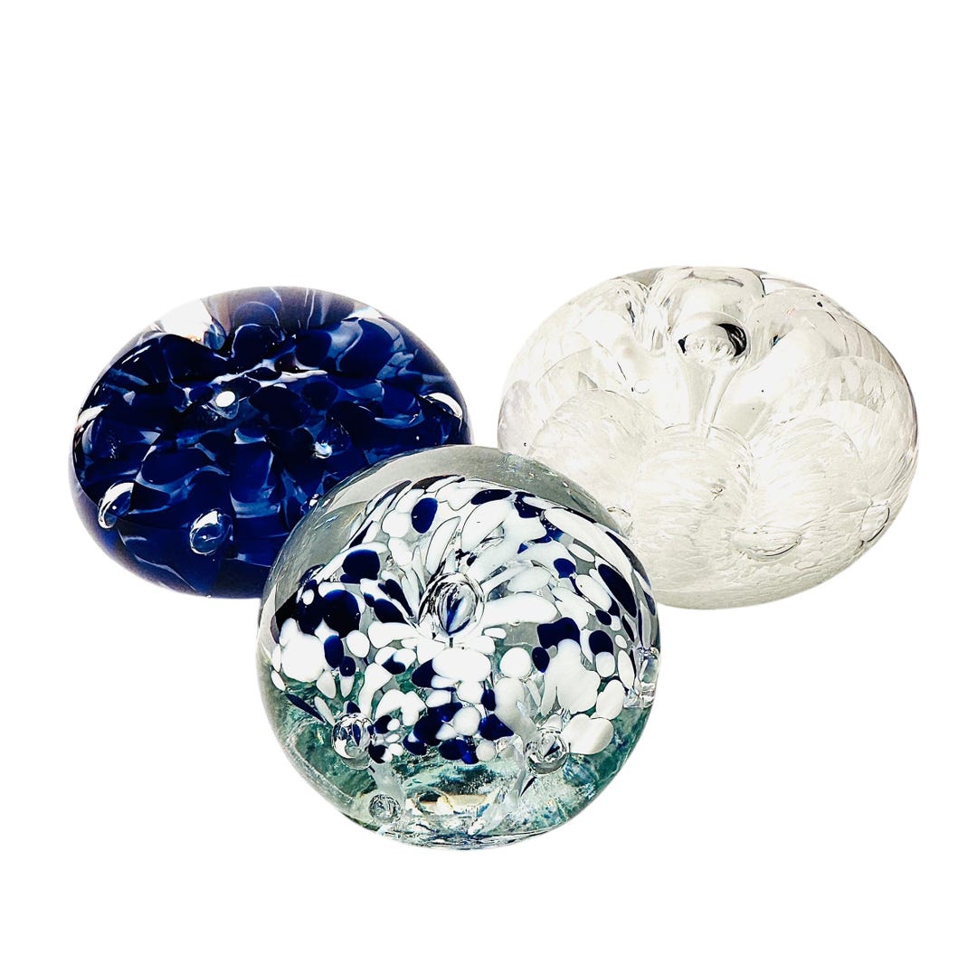 Lovely Vintage Glass Paperweights - Signed Paperweights - Blue White ...