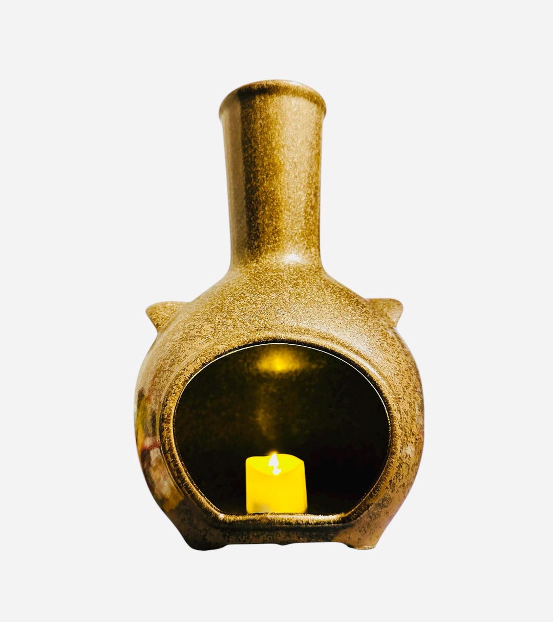 Small Tabletop Clay Chiminea Pottery Fireplace Southwest Candle Votive ...