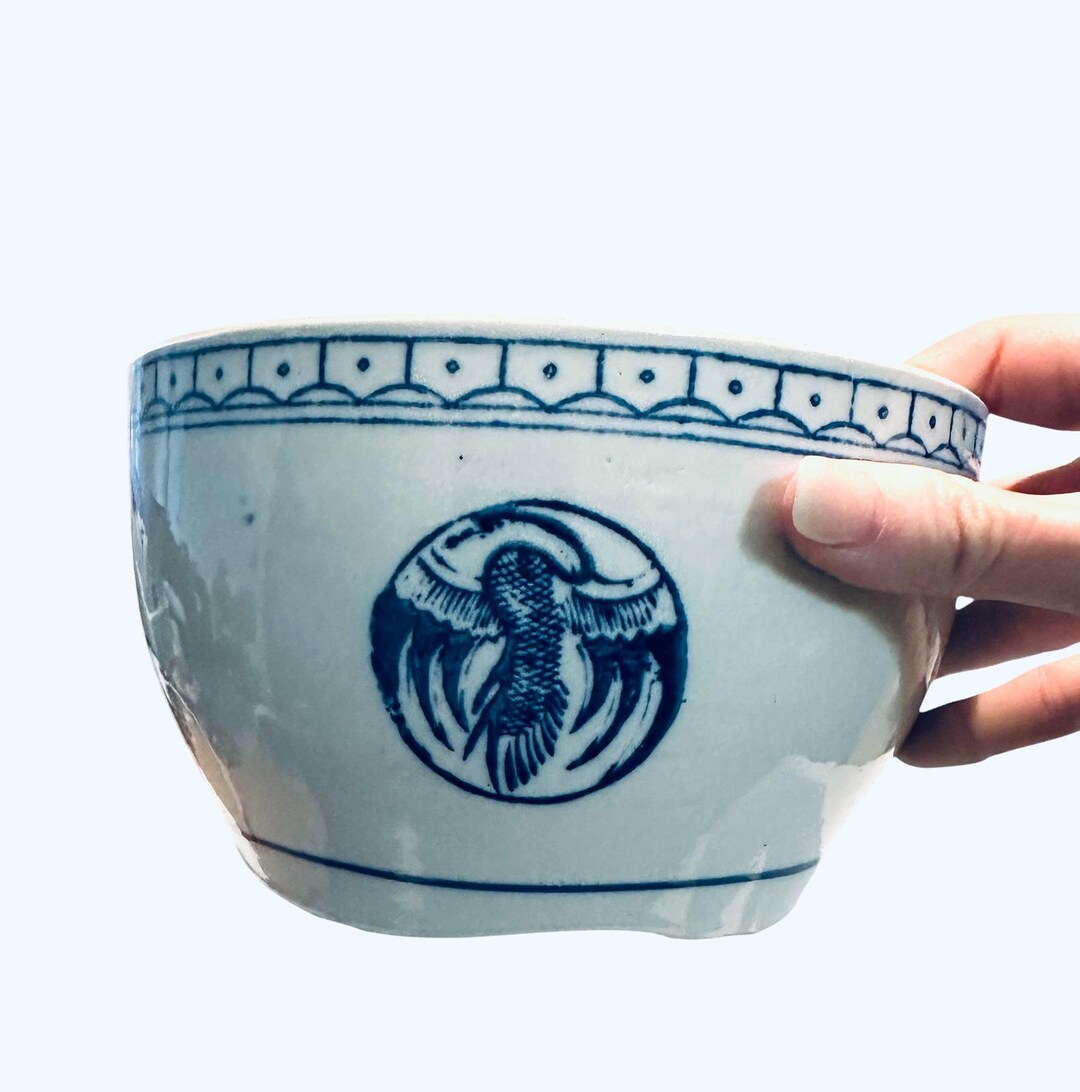 Vintage Blue and White Ceramic Phoenix Heron Crane Rice Bowl - 1960s ...