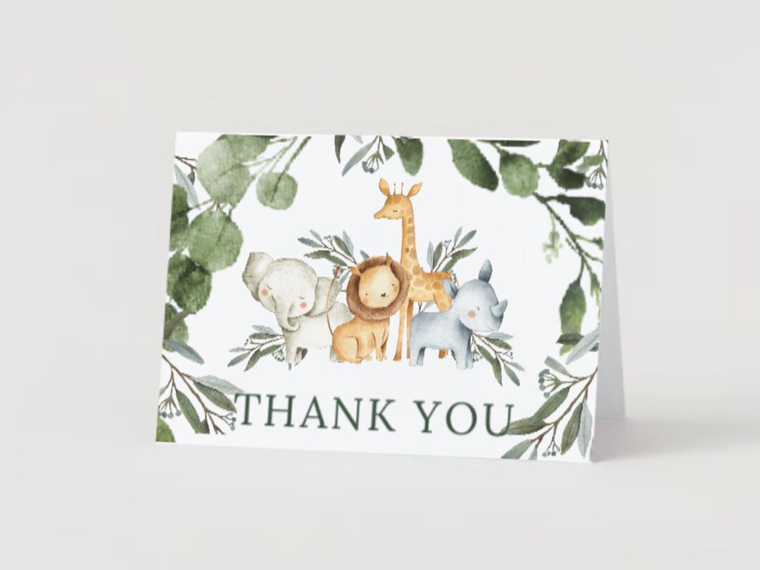 Safari Greenery Thank You Card - Etsy