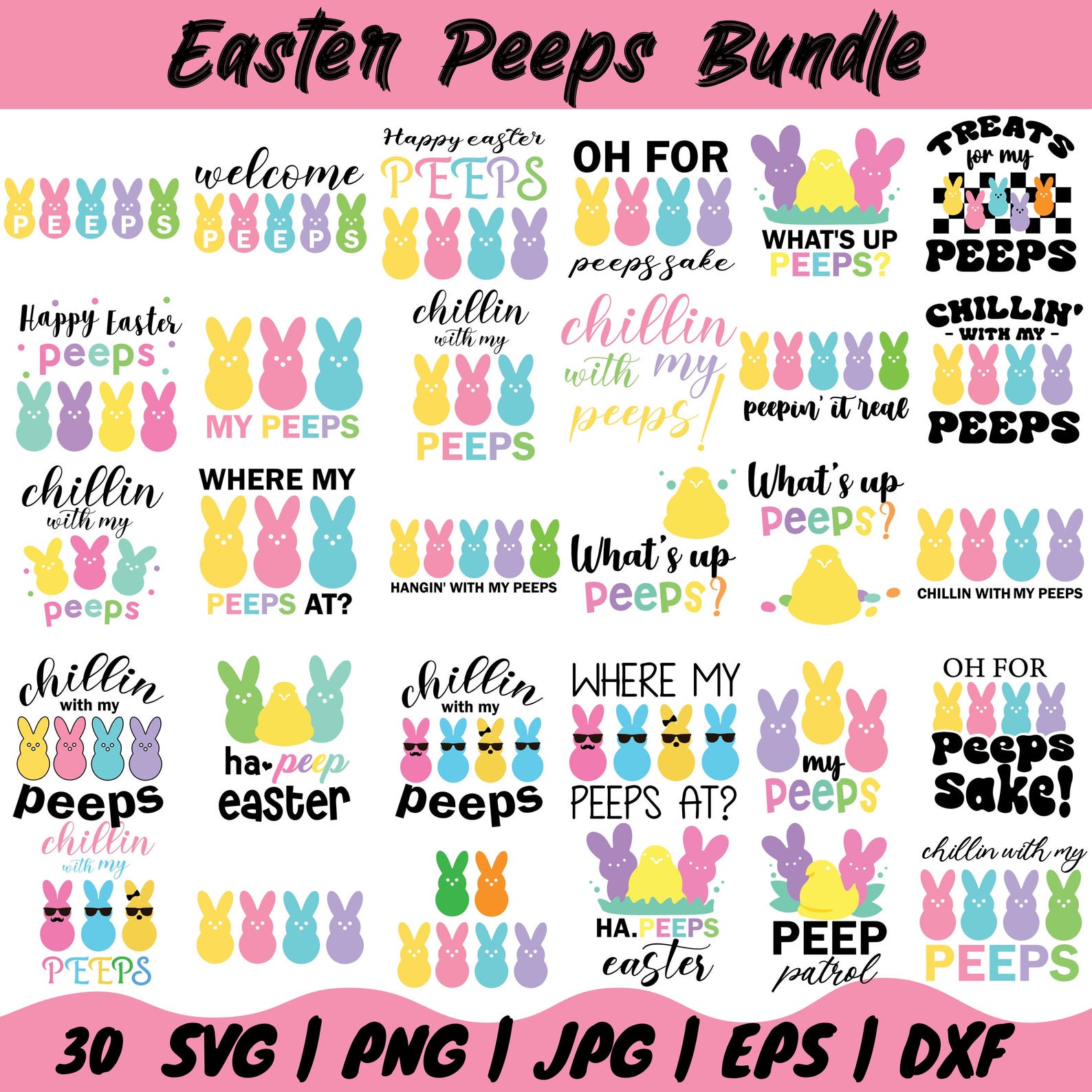 Easter Peeps Svg Bundle, Kids Easter Svg, Easter Bunny Svg, Easter ...