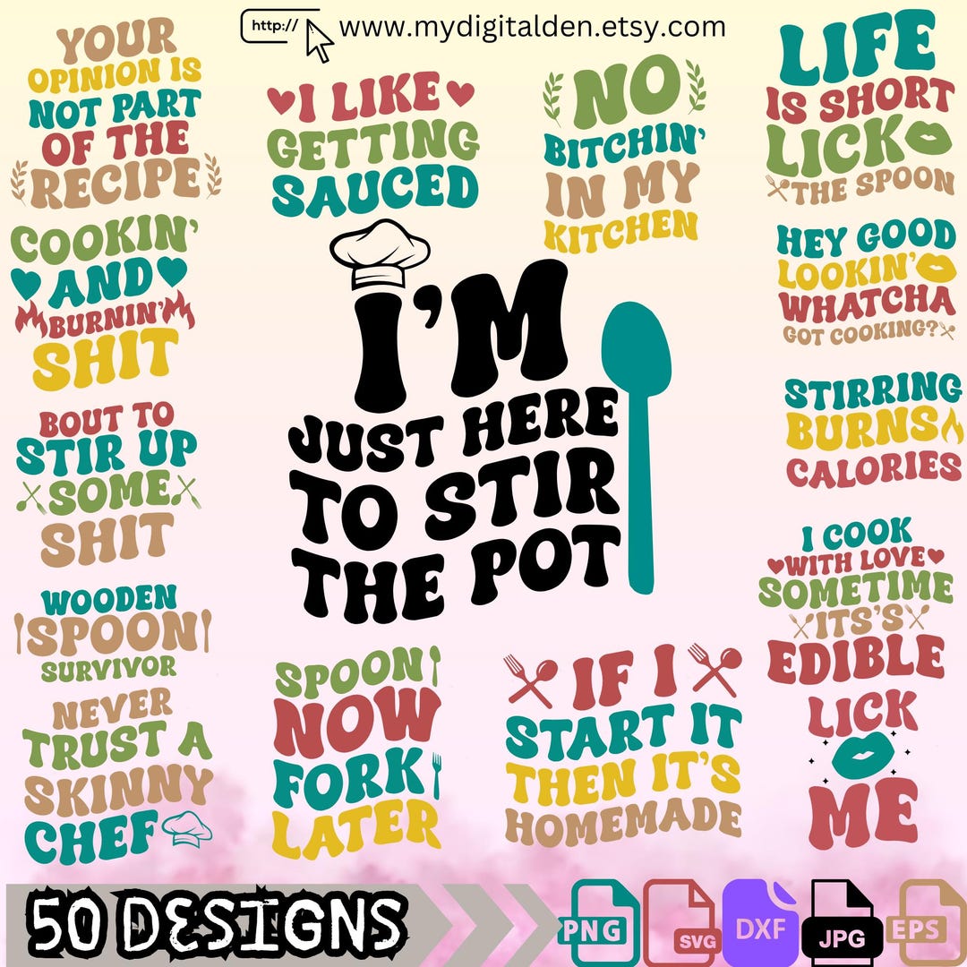 Spoon Handle SVG Bundle, Spatula Quotes SVG, Funny Kitchen Quotes ...