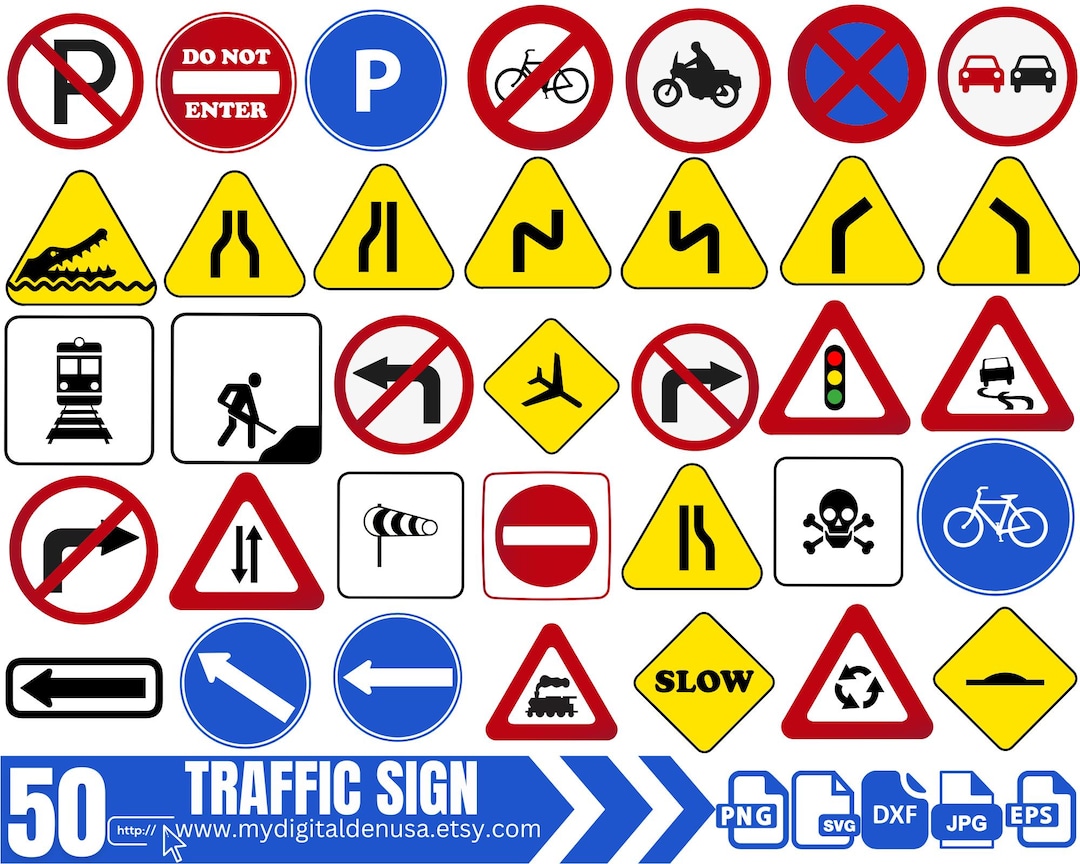 Traffic Signs SVG Bundle, Road Safety Graphics (50 Files) Instant ...