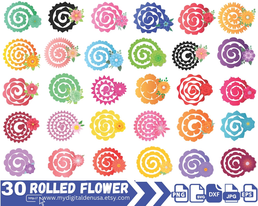 Rolled Flower Svg Bundle, Rolled Paper Flowers, Digital Paper Svg, 3d ...