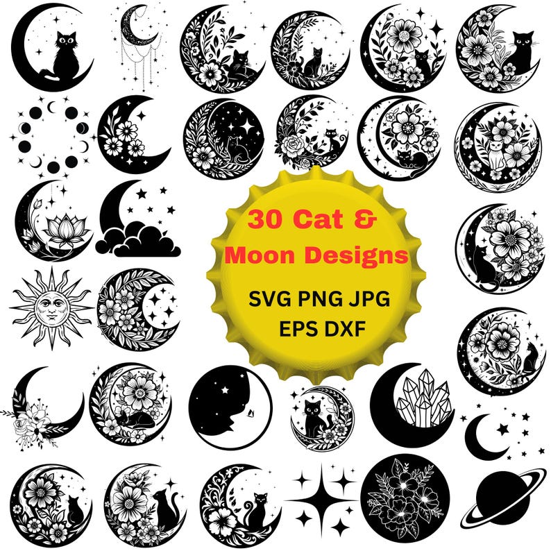 Moon and Stars Svg, Crescent Moon Svg, Celestial Svg,moon Stars Vactor ...