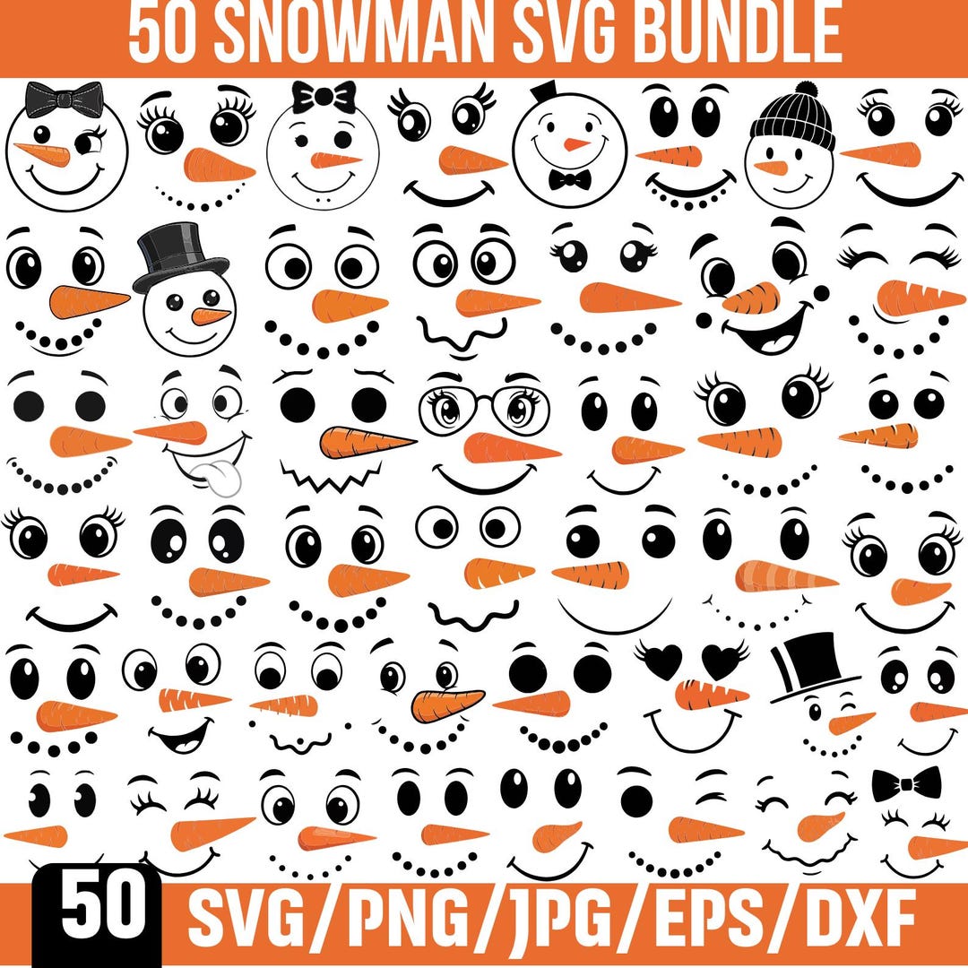 Snowman Face SVG Bundle, Winter Holiday Svg, Christmas Svg, Cute ...