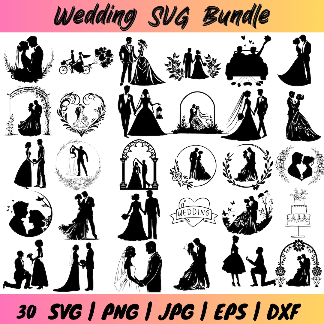 Wedding Silhouette SVG Bundle, Couple Clipart, Laser Cut Files, Wedding ...