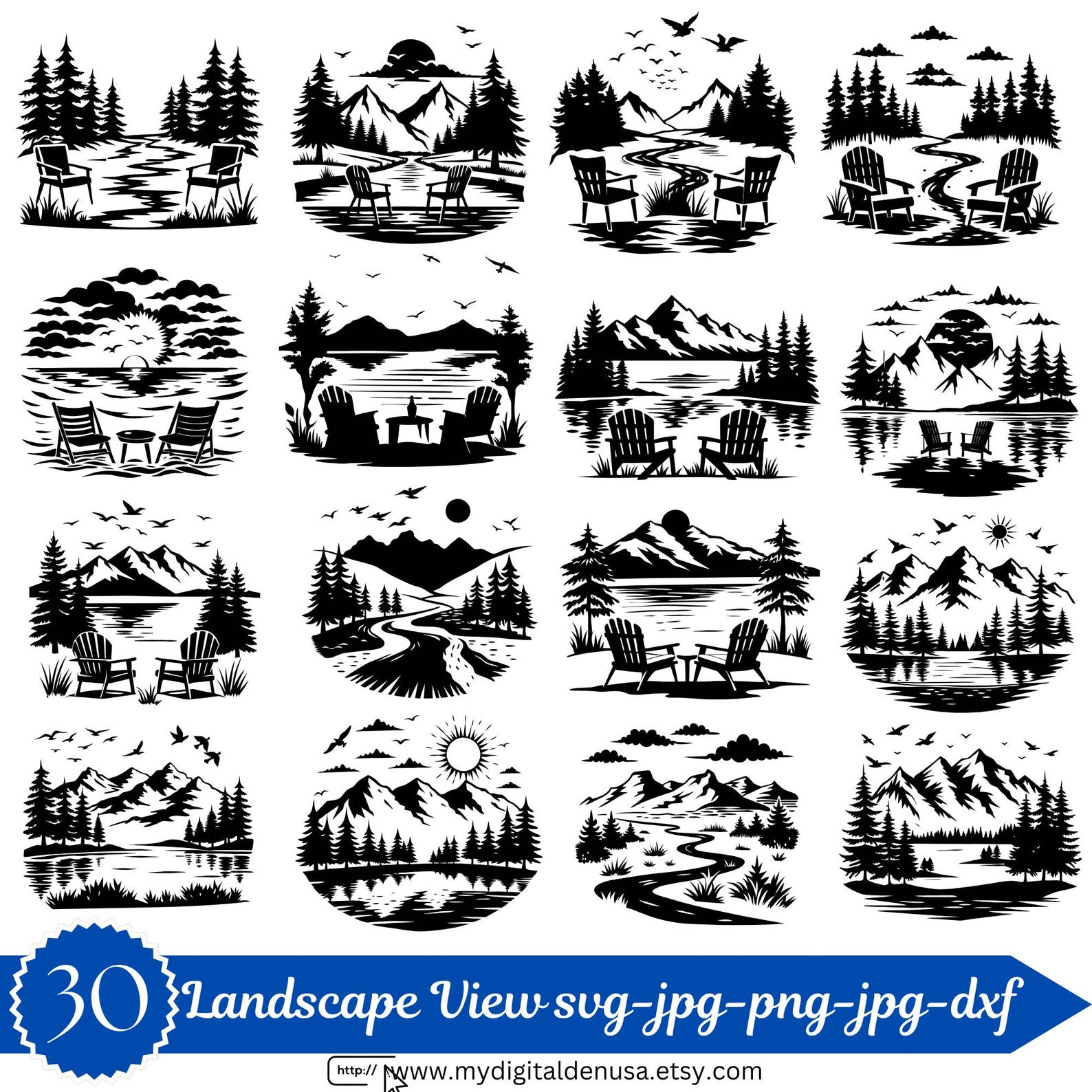 Forest Landscape Svg Bundle, Landscape Svg, Forest Scene Svg, Lake View ...