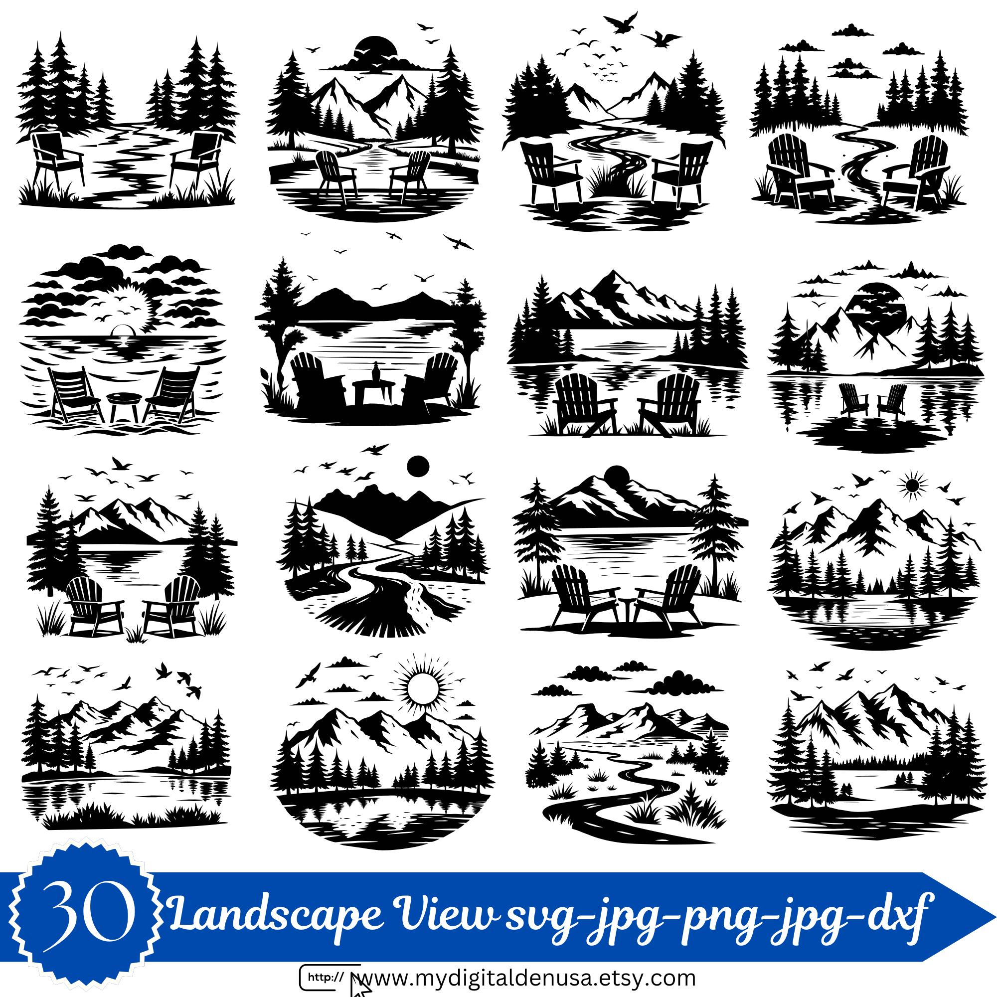 Forest Landscape Svg Bundle, Landscape Svg, Forest Scene Svg, Lake View ...