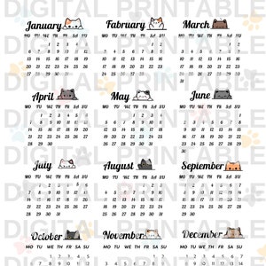 CUTE Cats 2025 Calendar ,2025 Annual Calendar , Printable 2025 Wall ...