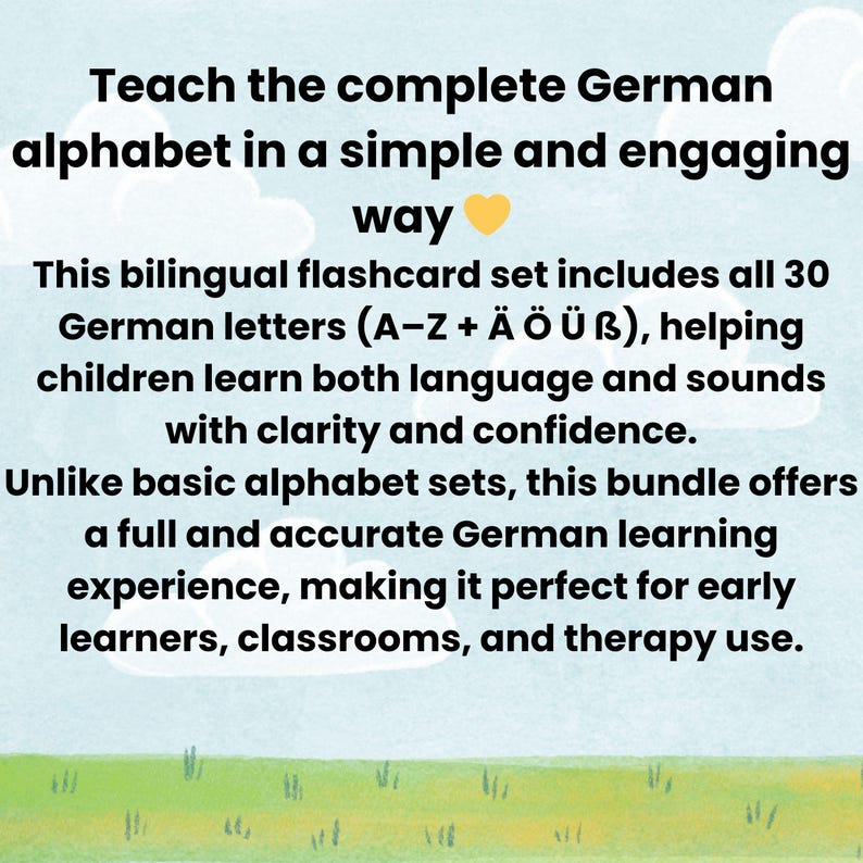 German Alphabet Flashcards A–Z + Ä Ö Ü ß | Bilingual English German ...