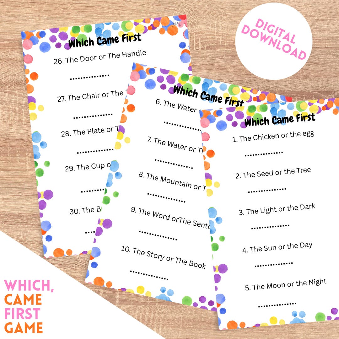 Which Came First? Printable Game for Kids & Adults – Instant PDF - Etsy ...