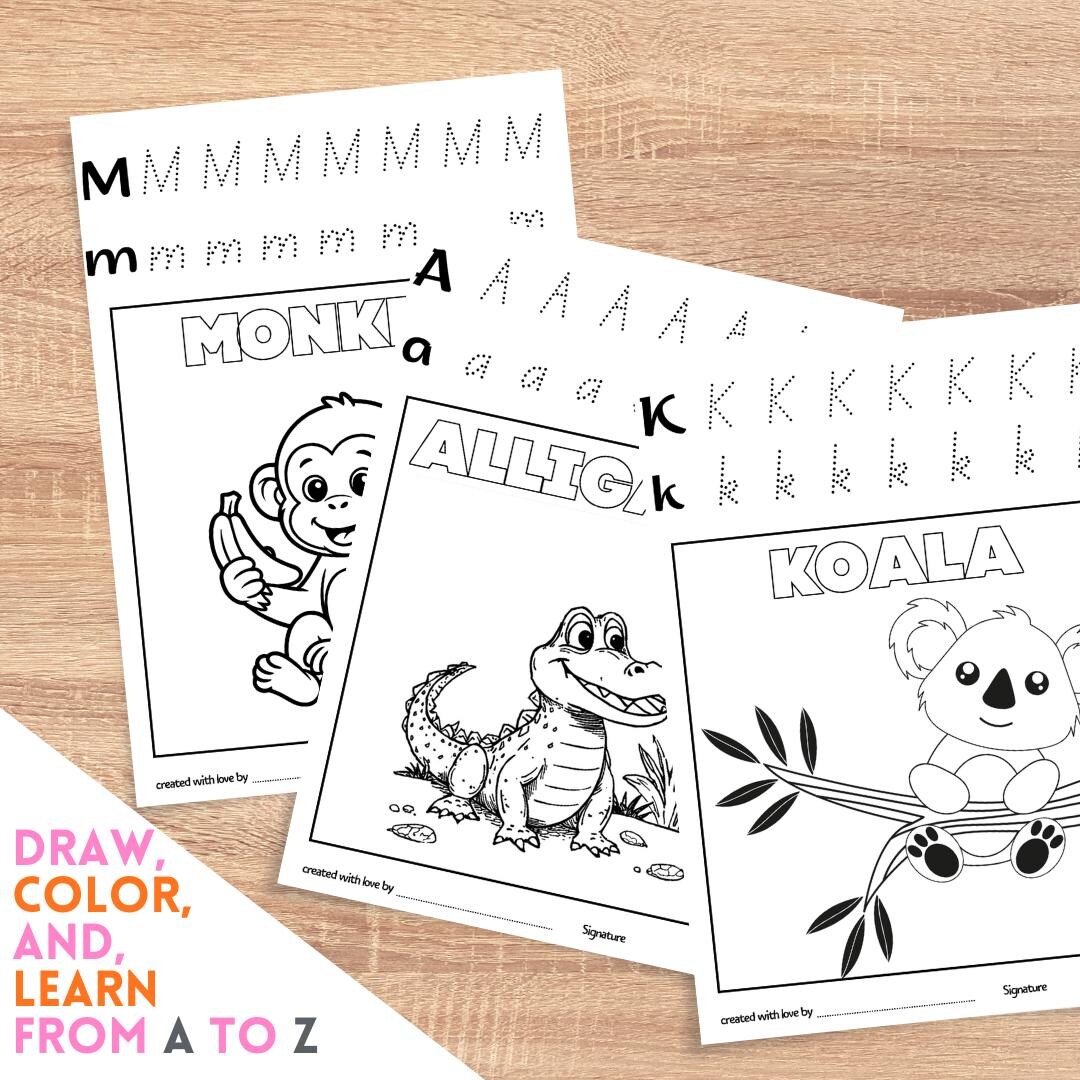 Baby’s First ABC Safari Coloring Book,alphabet Animal Pages,baby Shower ...