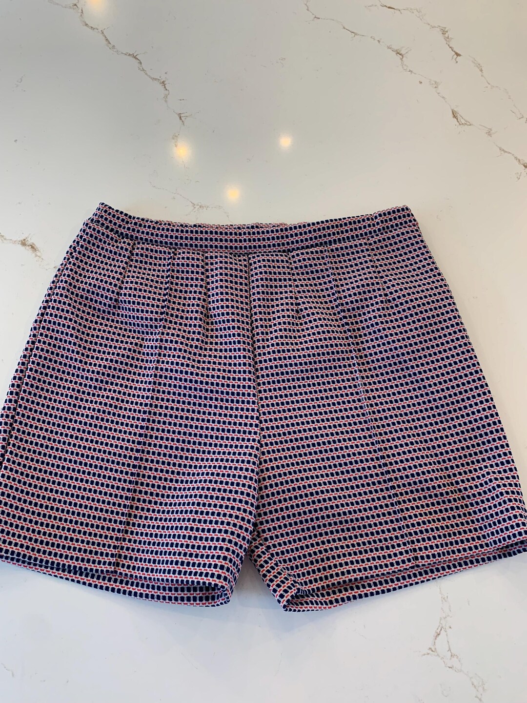 Vintage 70s Red White Blue Shorts: Micro Window Pane Print, Size 16 - Etsy
