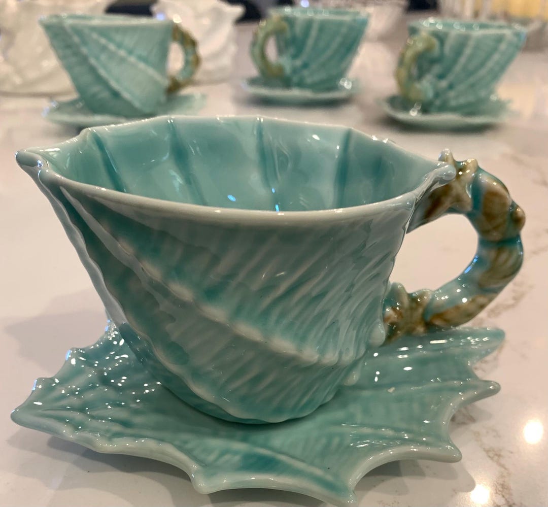 Seashell Coffee / Tea Set Serves (4) Turquoise Shell Cups Starfish ...