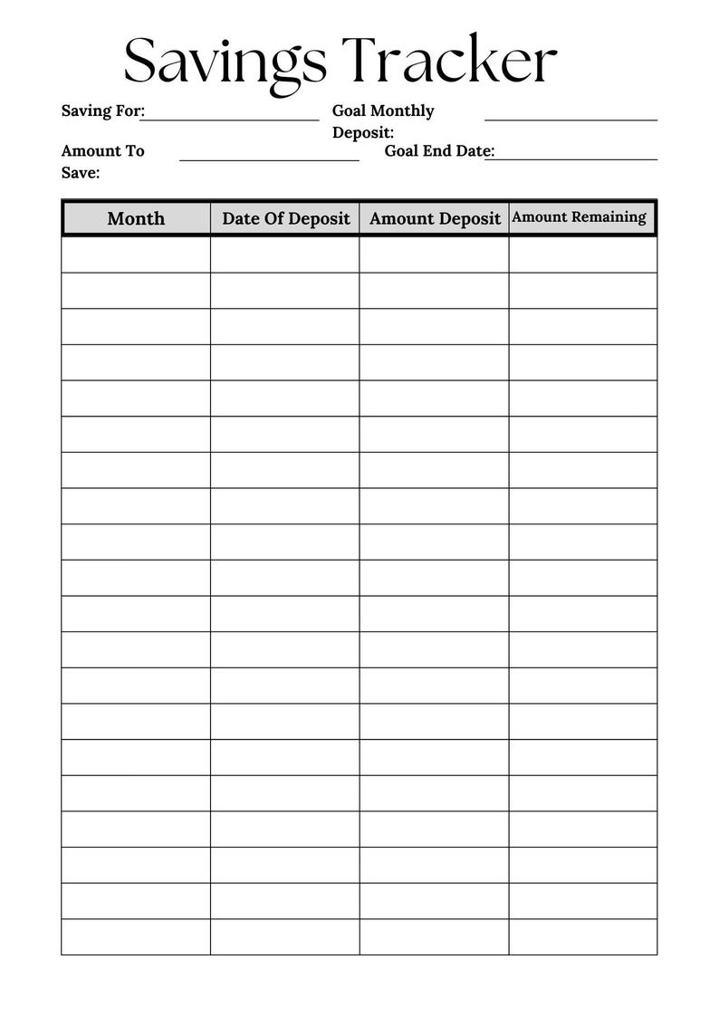 Minimal and Clean Savings Tracker Sheet, Printable PDF, Budget Planning ...