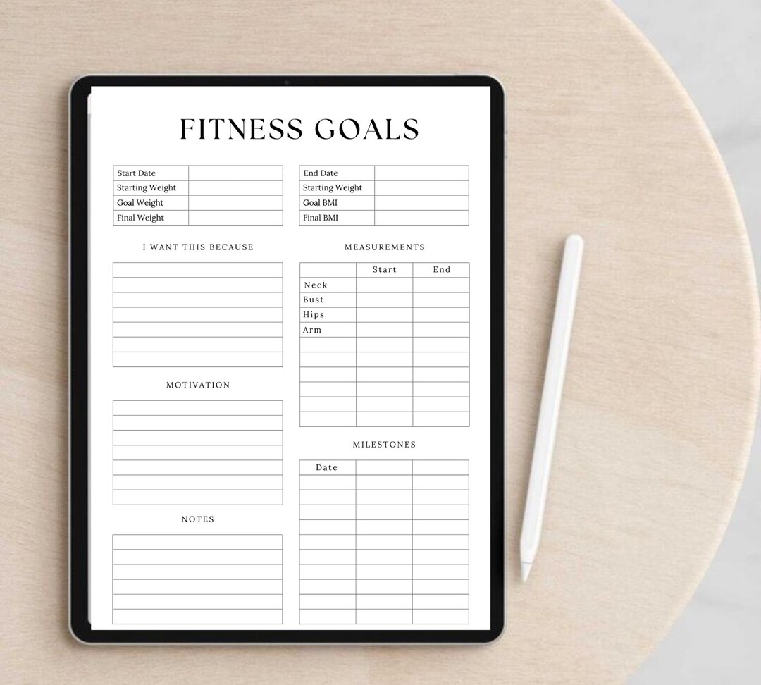 Printable Fitness Goals Planner, Clean Design PDF, Track Health ...