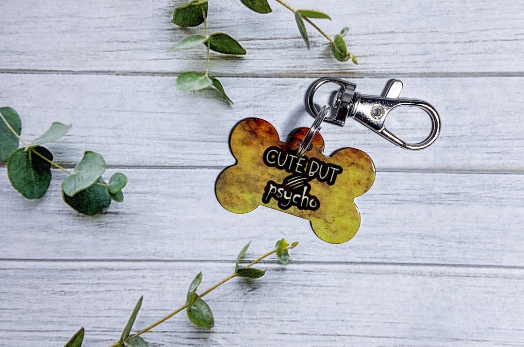 Cute but Psycho Bone Pet Dog Cat Homemade Alluminum Animal Collar ID ...