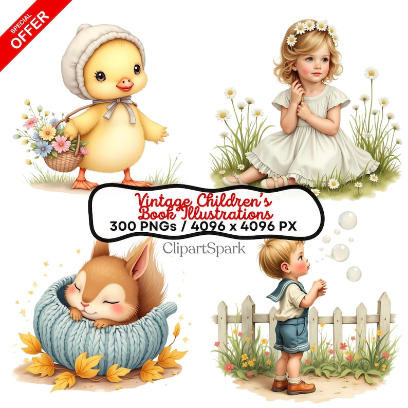 Vintage Children's Book Illustrations PNG Bundle 300 Clipart Images ...