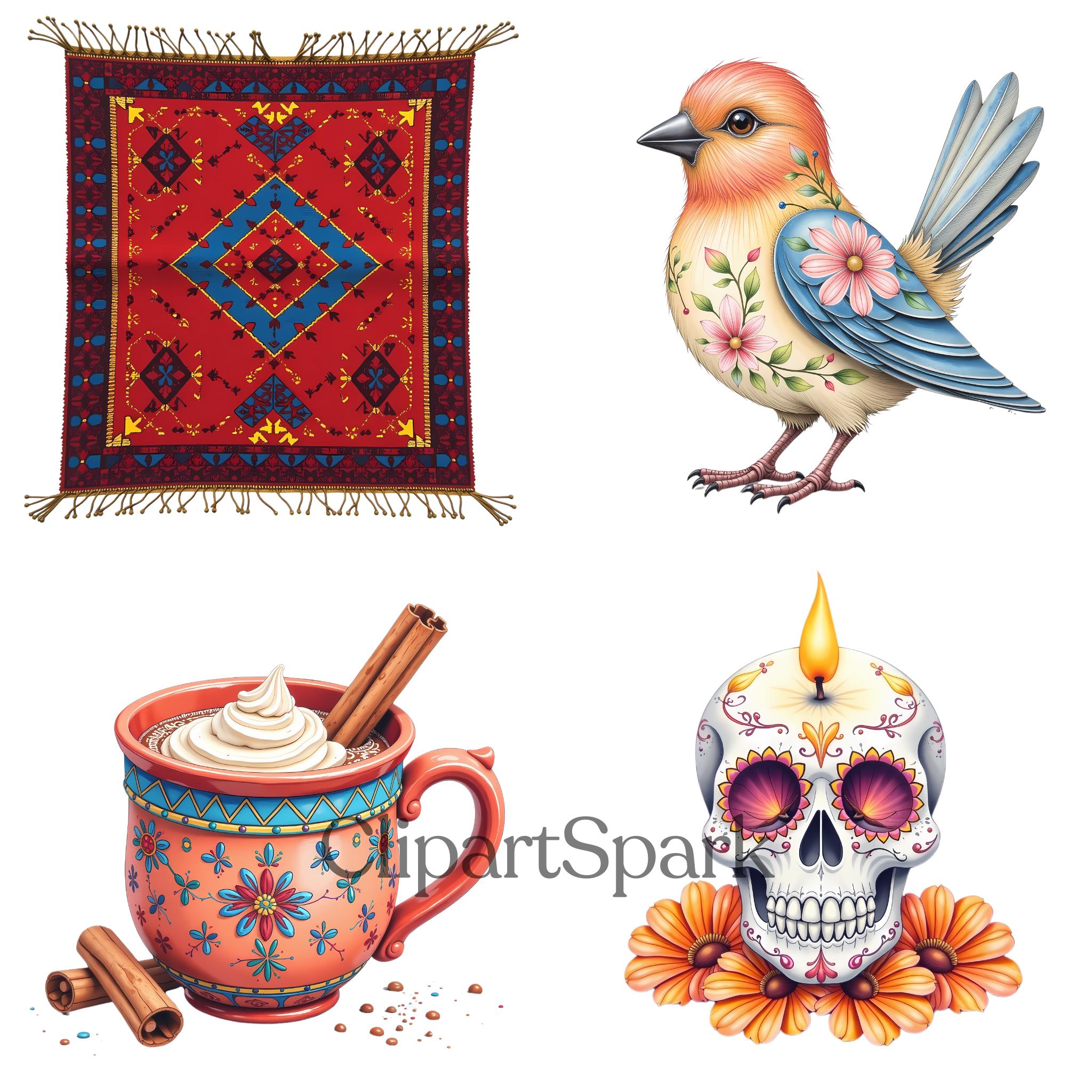 Mexican Folk Art Clipart Bundle PNG, 150 Illustrations, High Resolution ...