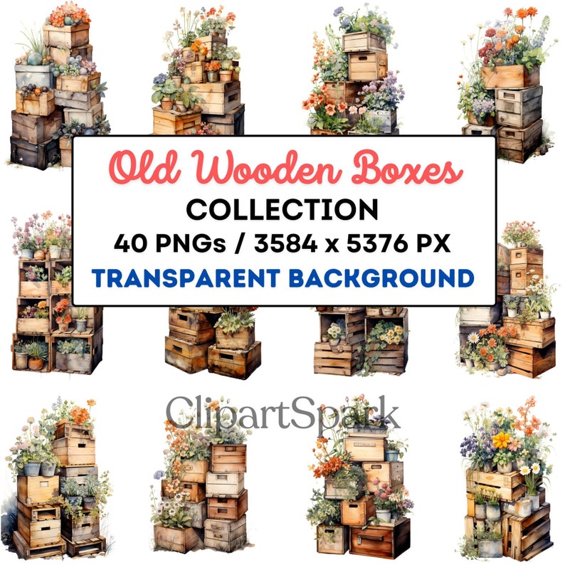 Old Wooden Boxes Clipart Collection - 40 Pngs | Rustic Farmhouse Decor ...