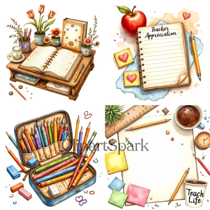 Back to School Watercolor Clipart Bundle Pngs School Supplies ...