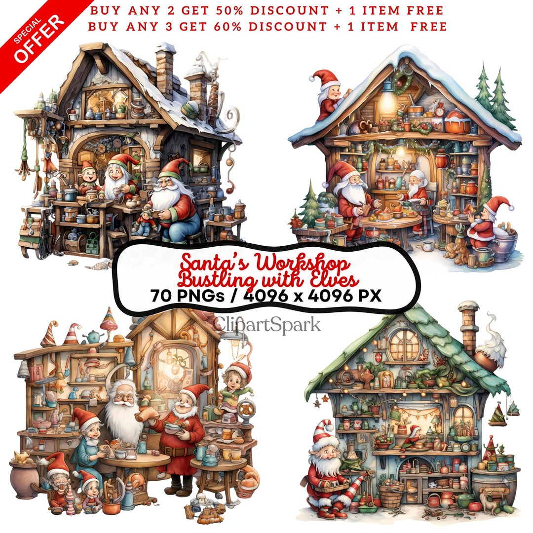 Santa's Workshop Bustling With Elves Clipart 70 Pngs Transparent ...