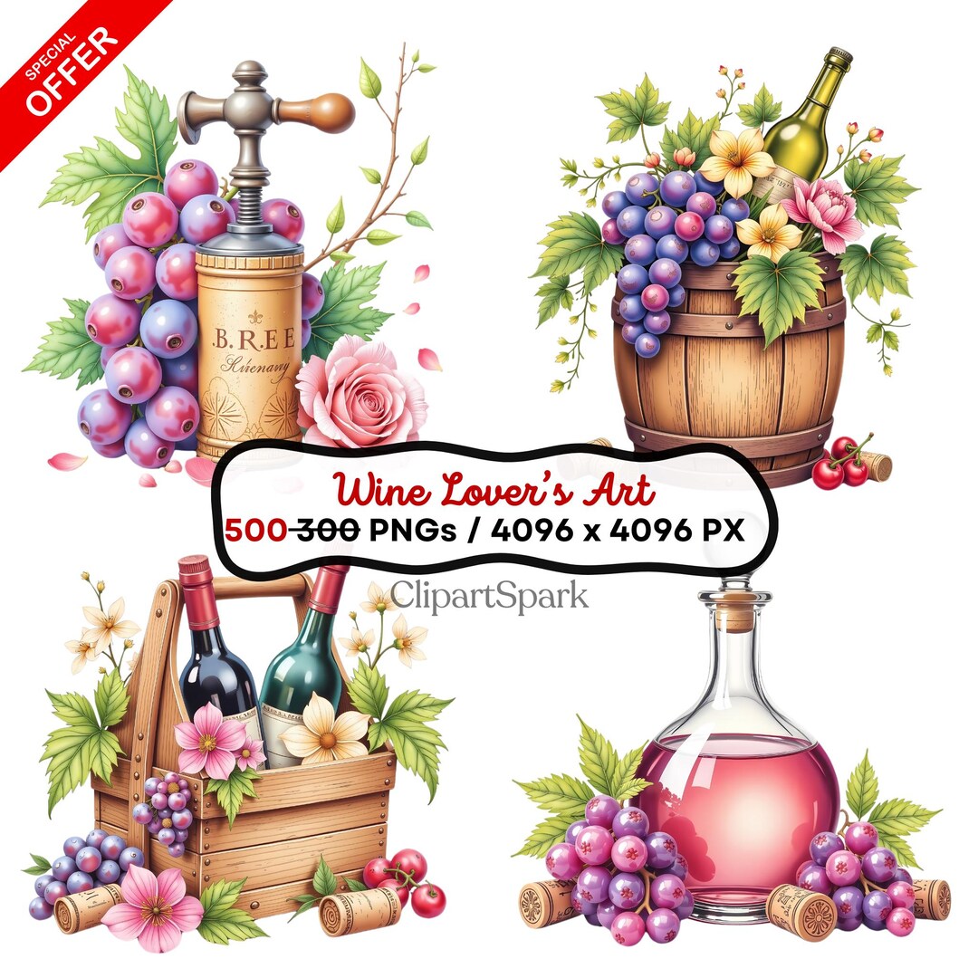 Wine Lover’s Clipart Bundle | 500 Pngs | 4096x4096 PX | Transparent ...