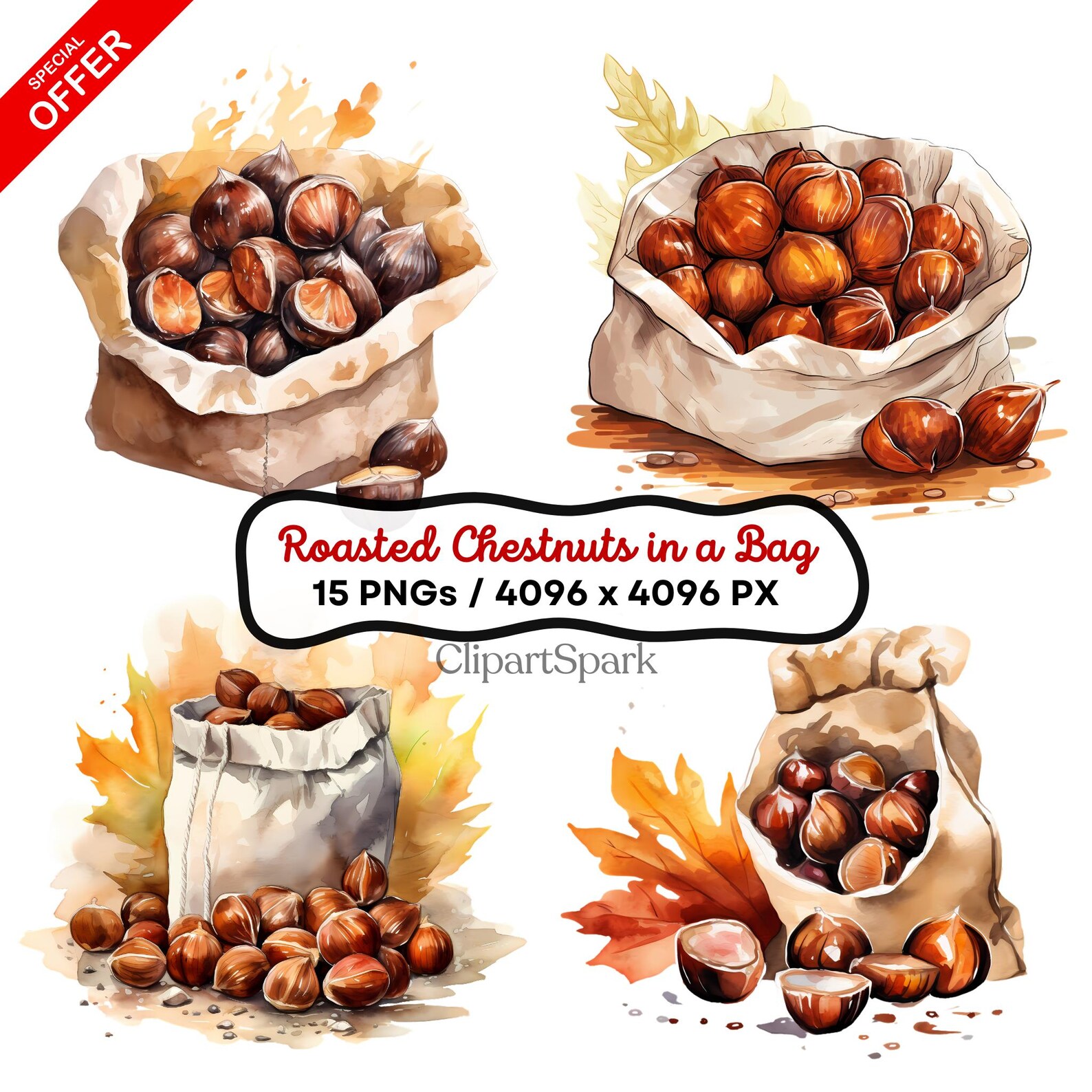 Roasted Chestnuts in a Bag Clipart | 15 Pngs | Transparent Background ...