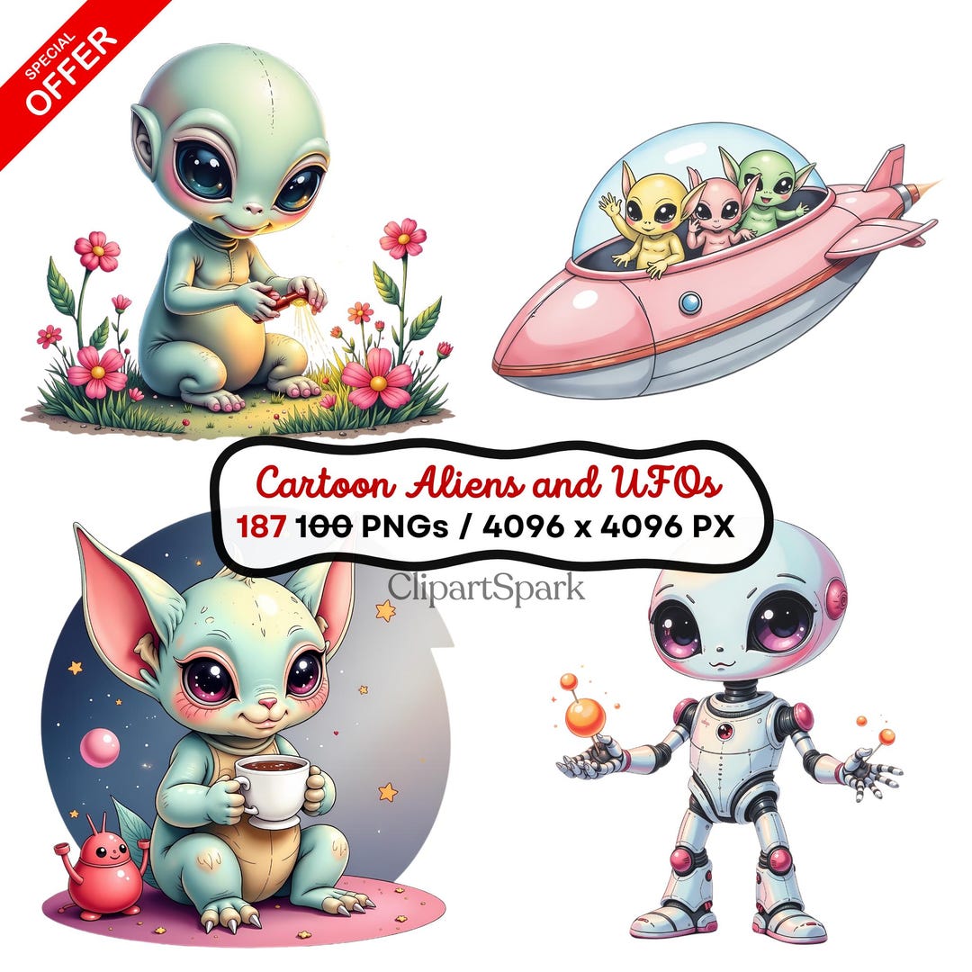 187 Cute Alien Clipart Bundle, UFO, Astronaut PNG, Space Theme ...