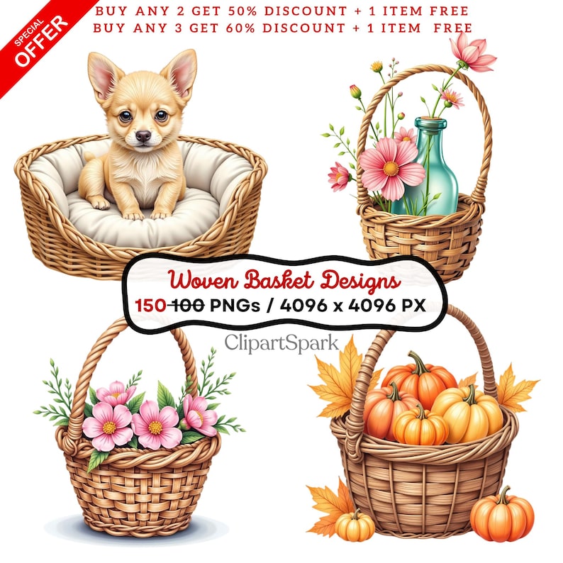 Woven Basket Designs Clipart Bundle 150 Pngs 4096x4096 Px Transparent ...