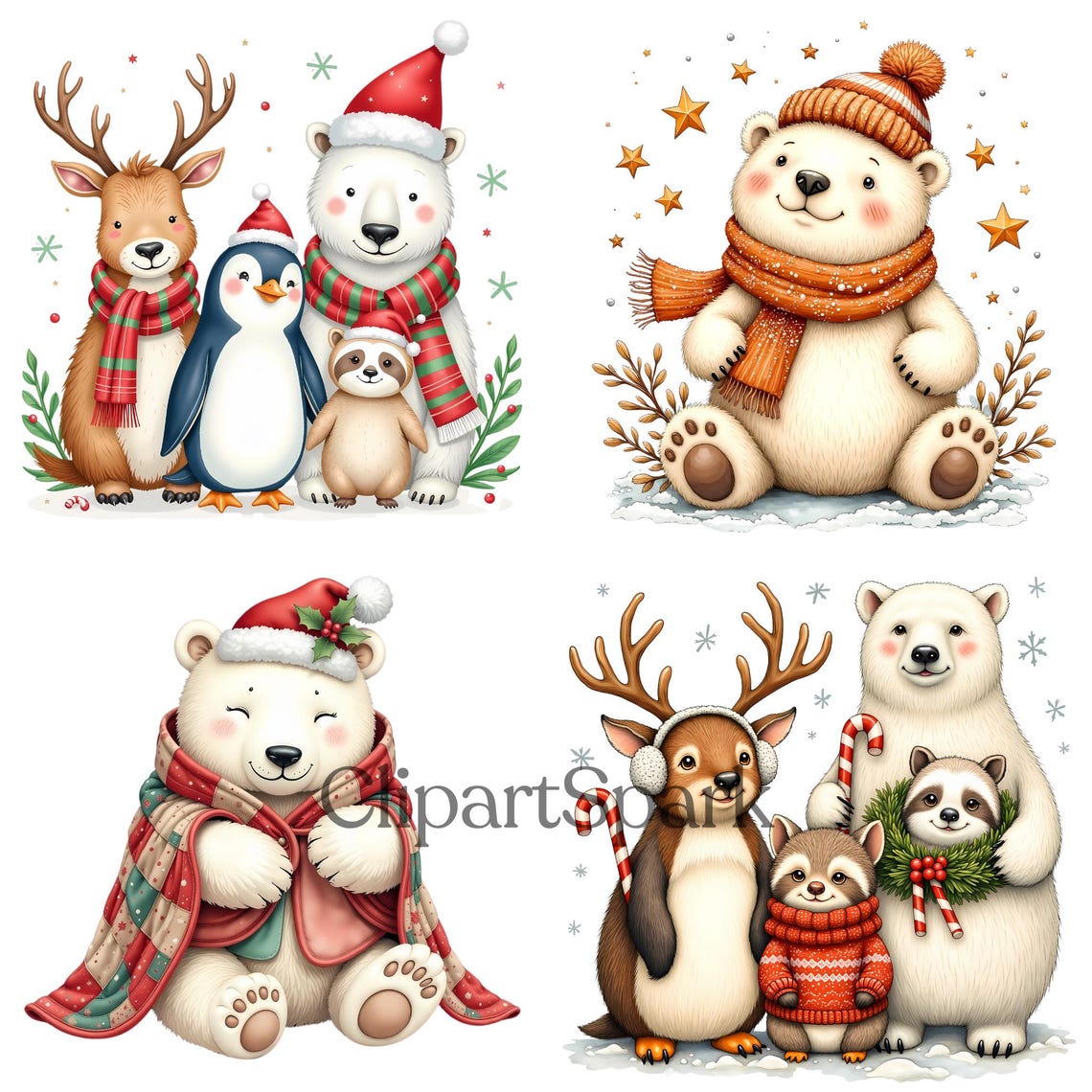 Christmas Animals Clipart Bundle, Cute Holiday Pngs, Winter Clipart for ...