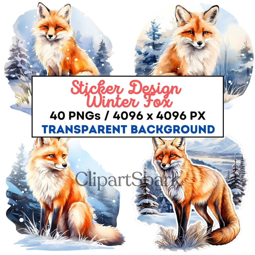Sticker Design Winter Fox Clipart | 40 Pngs Transparent Background ...