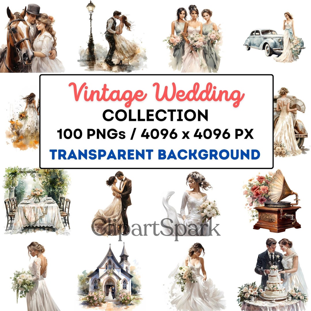 Vintage Wedding Clipart Collection - 100 Pngs | Romantic Wedding Decor ...