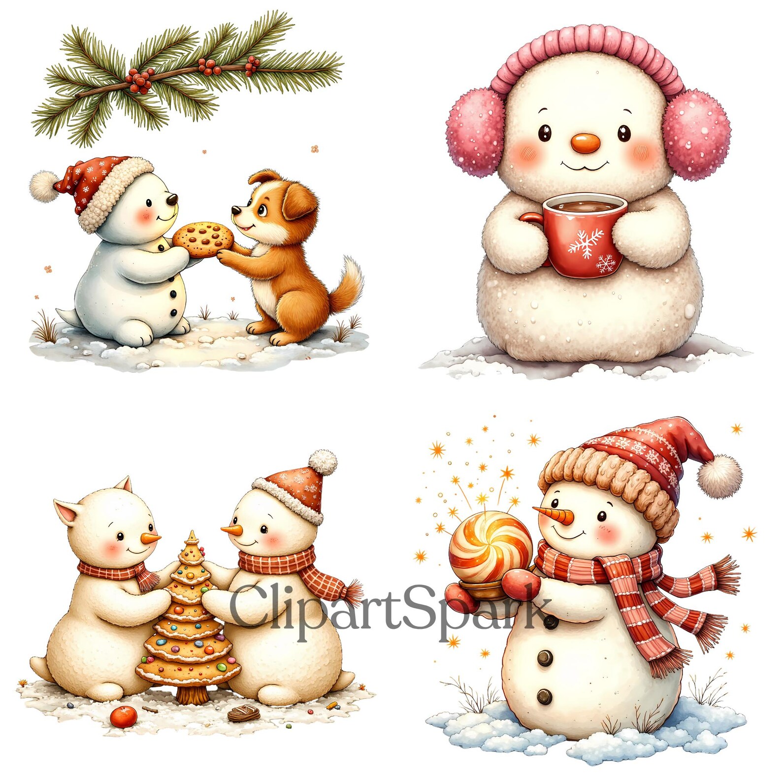 Kawaii Snowman Clipart Bundle Mochi Winter Friends Graphics, 135 Pngs ...