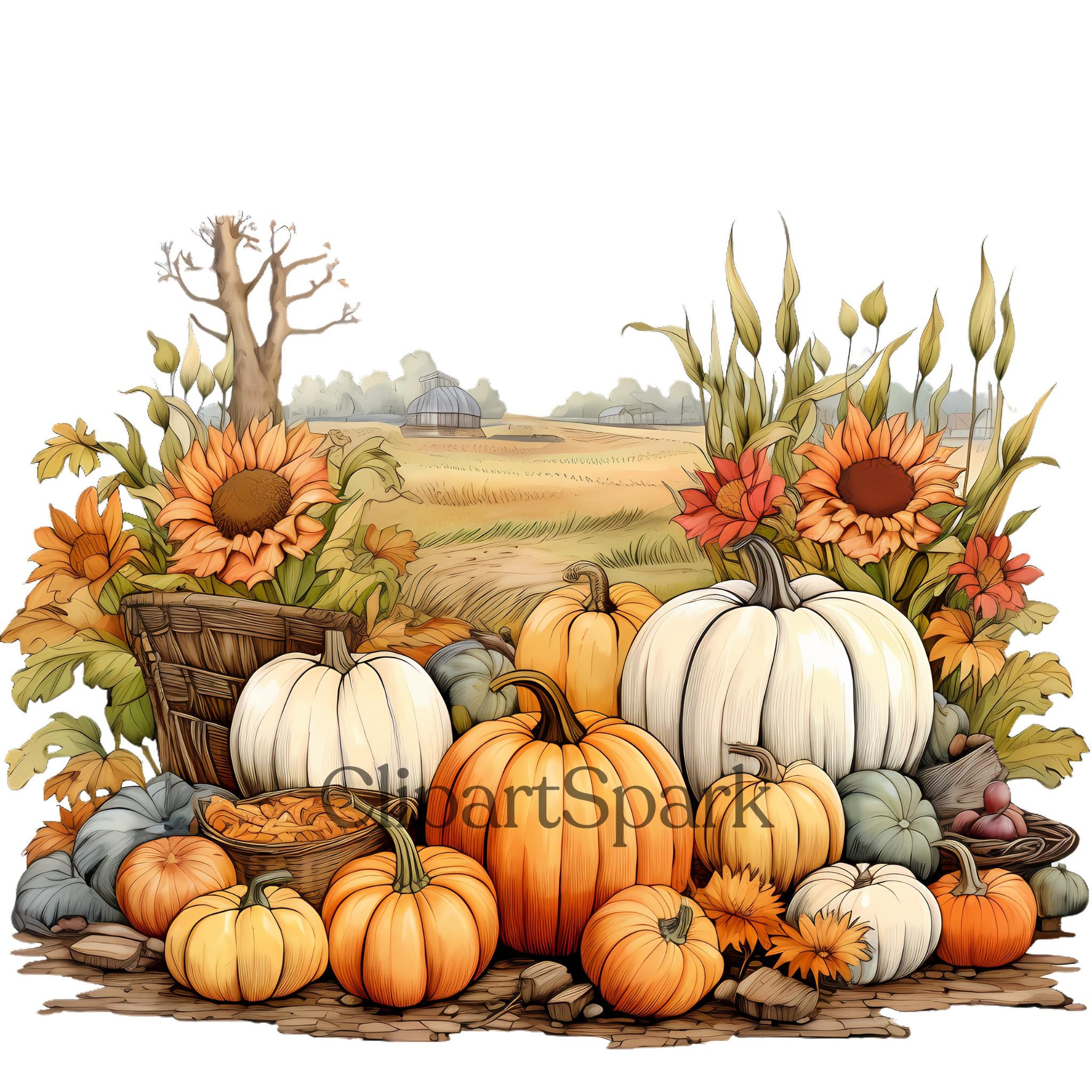 Harvest Scene With Pumpkins Clipart 70 Pngs Transparent Background ...