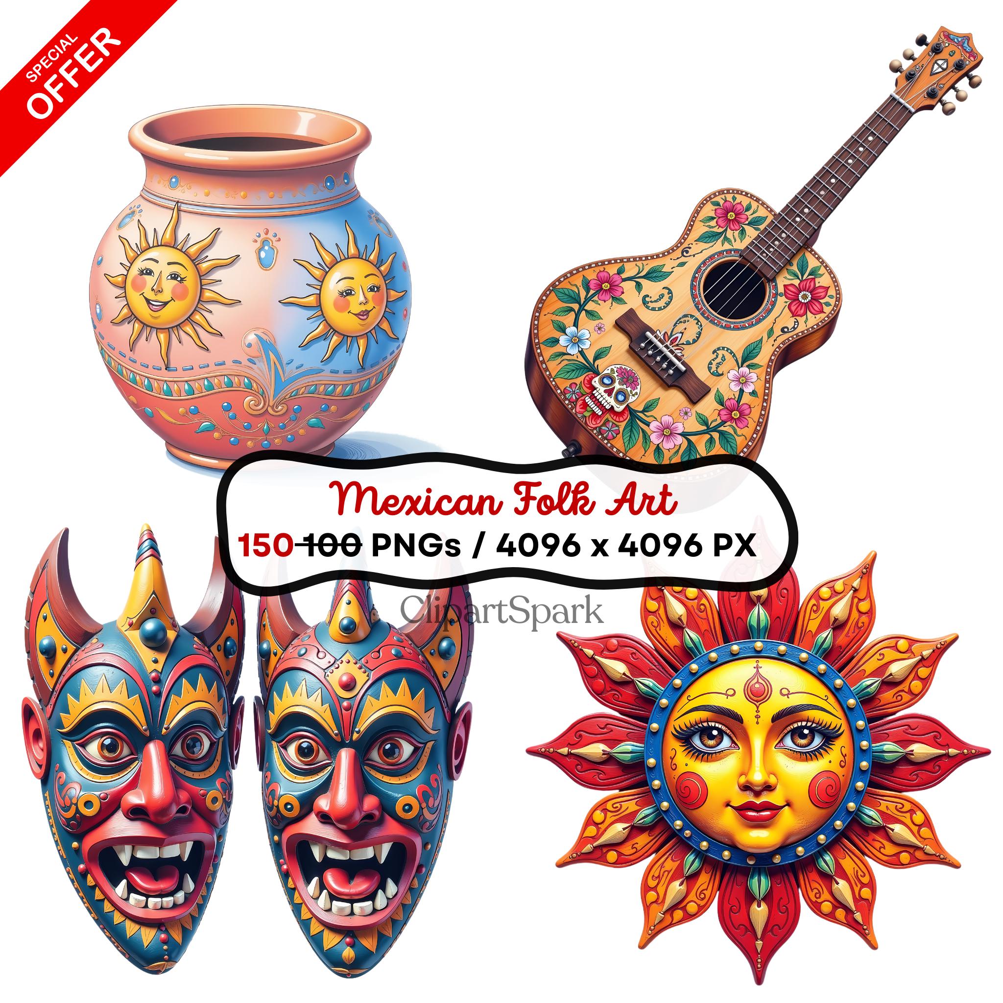 Mexican Folk Art Clipart Bundle PNG, 150 Illustrations, High Resolution ...