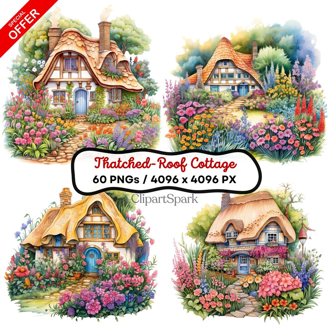 Thatched-roof Cottage Clipart 60 Pngs Transparent Background Charming ...