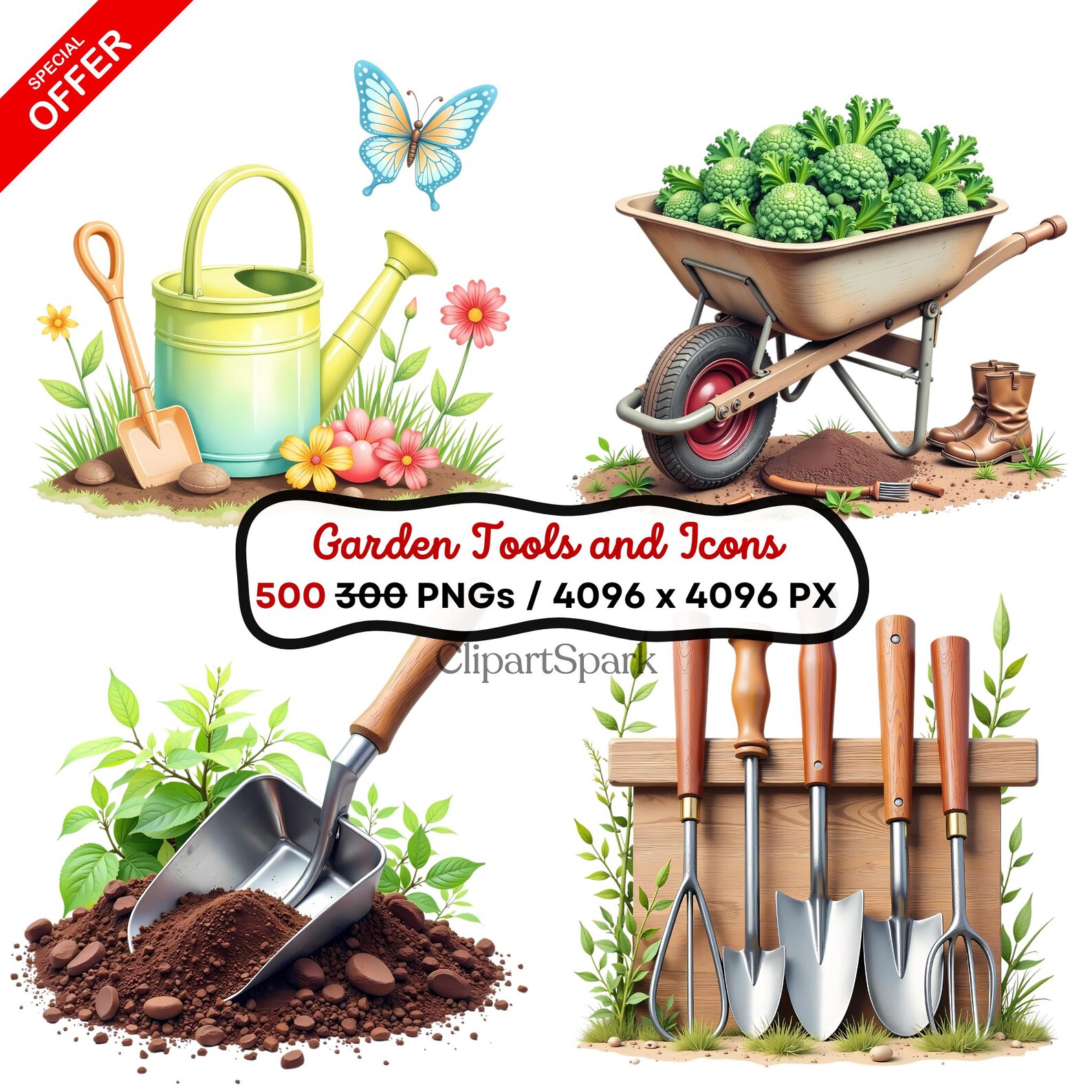 Garden Tools Clipart Bundle, Gardening Icons, PNG, Transparent ...