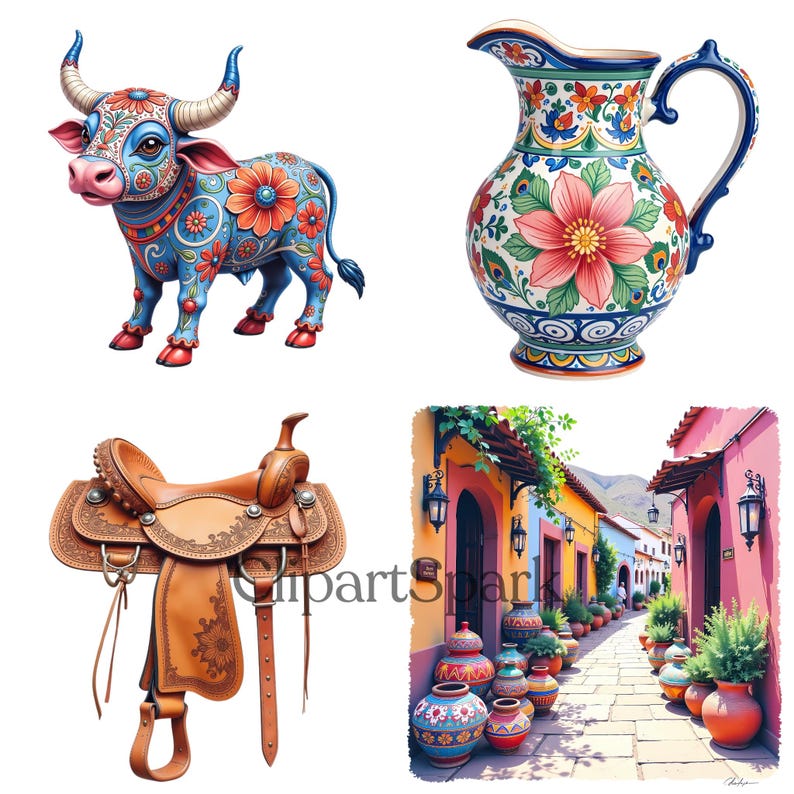 Mexican Folk Art Clipart Bundle PNG, 150 Illustrations, High Resolution ...