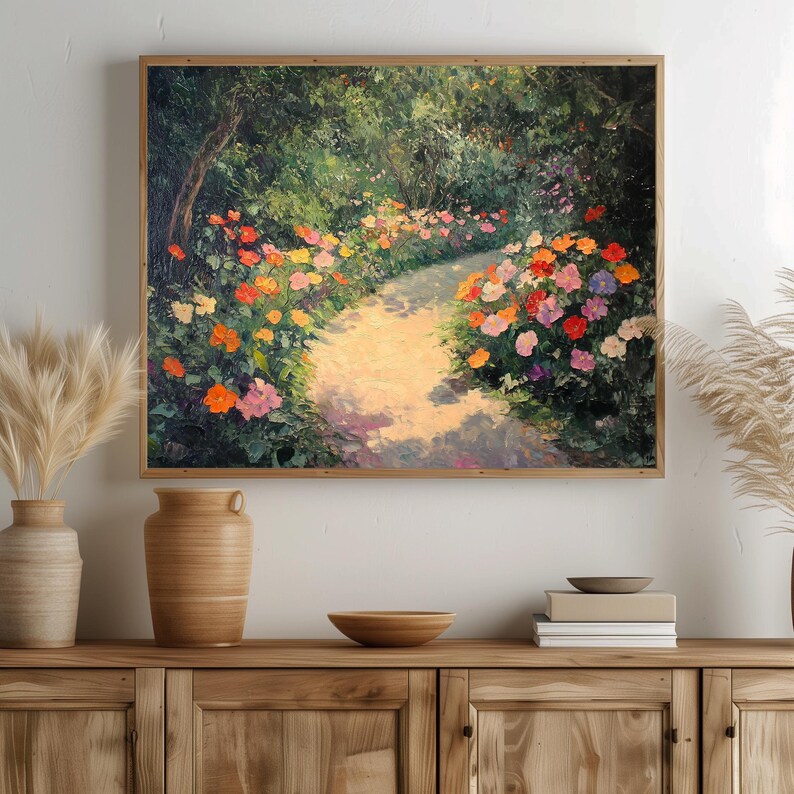 Printable Cottagecore Garden Path Painting, Vintage Pastoral Style ...