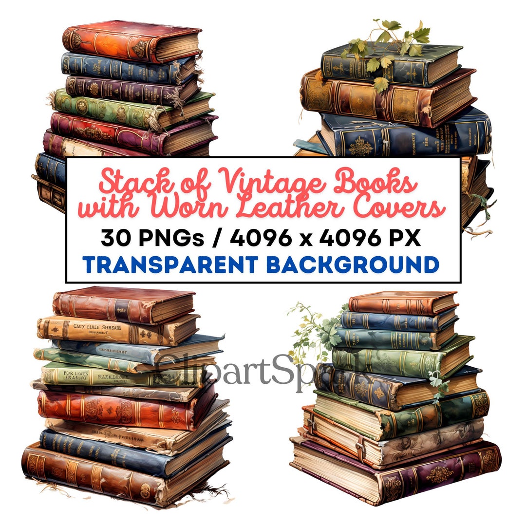 Stack of Vintage Books With Worn Leather Covers | 30 Pngs Transparent ...