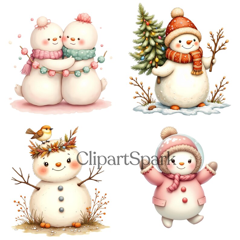 Kawaii Snowman Clipart Bundle Mochi Winter Friends Graphics, 135 Pngs ...