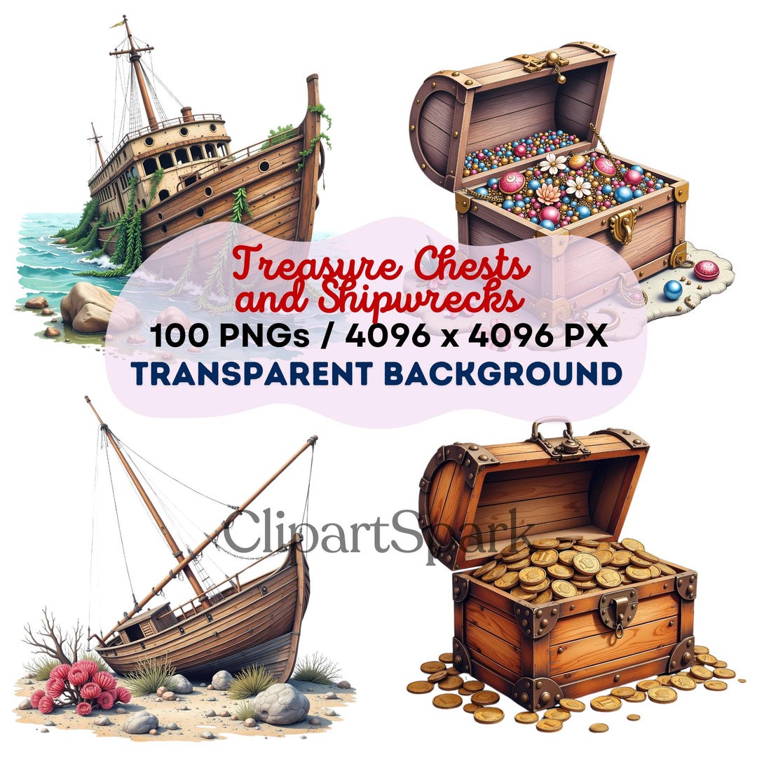 Treasure Chests and Shipwrecks PNG | 100 Cliparts | 4096x4096 Px ...