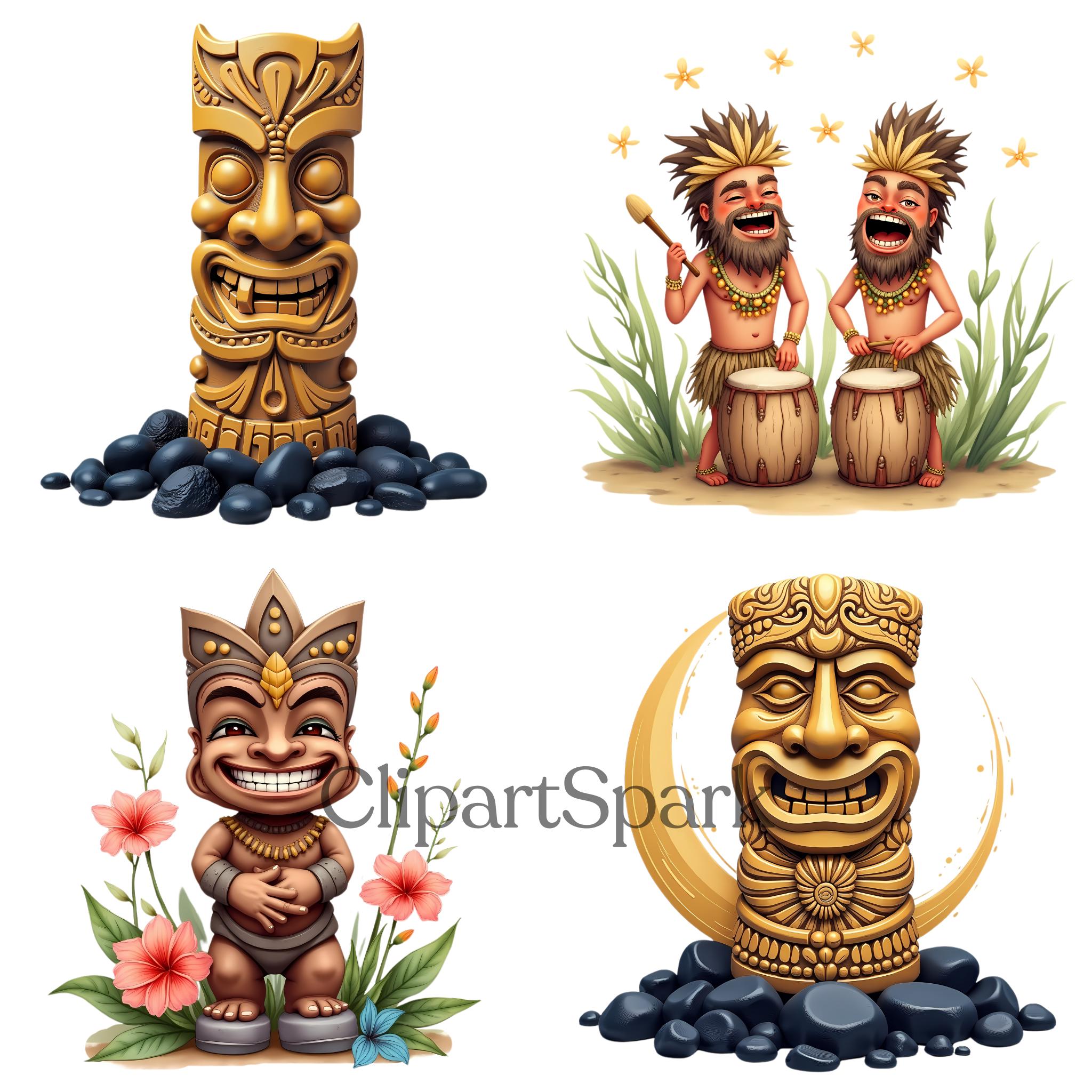 Hawaiian Tiki Icons Clipart Bundle 250 Pngs 4096x4096 Px Luau Decor ...