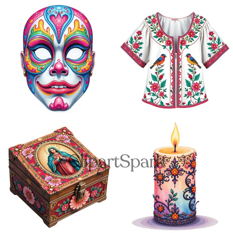 Mexican Folk Art Clipart Bundle PNG, 150 Illustrations, High Resolution ...
