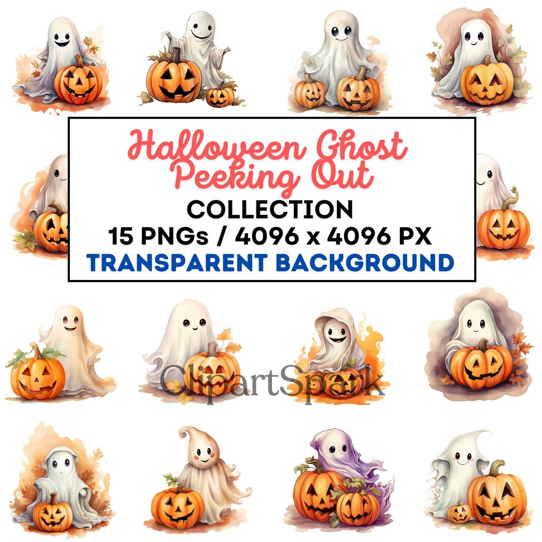 Adorable Halloween Ghost Peeking Out Clipart | 15 Pngs | Transparent ...