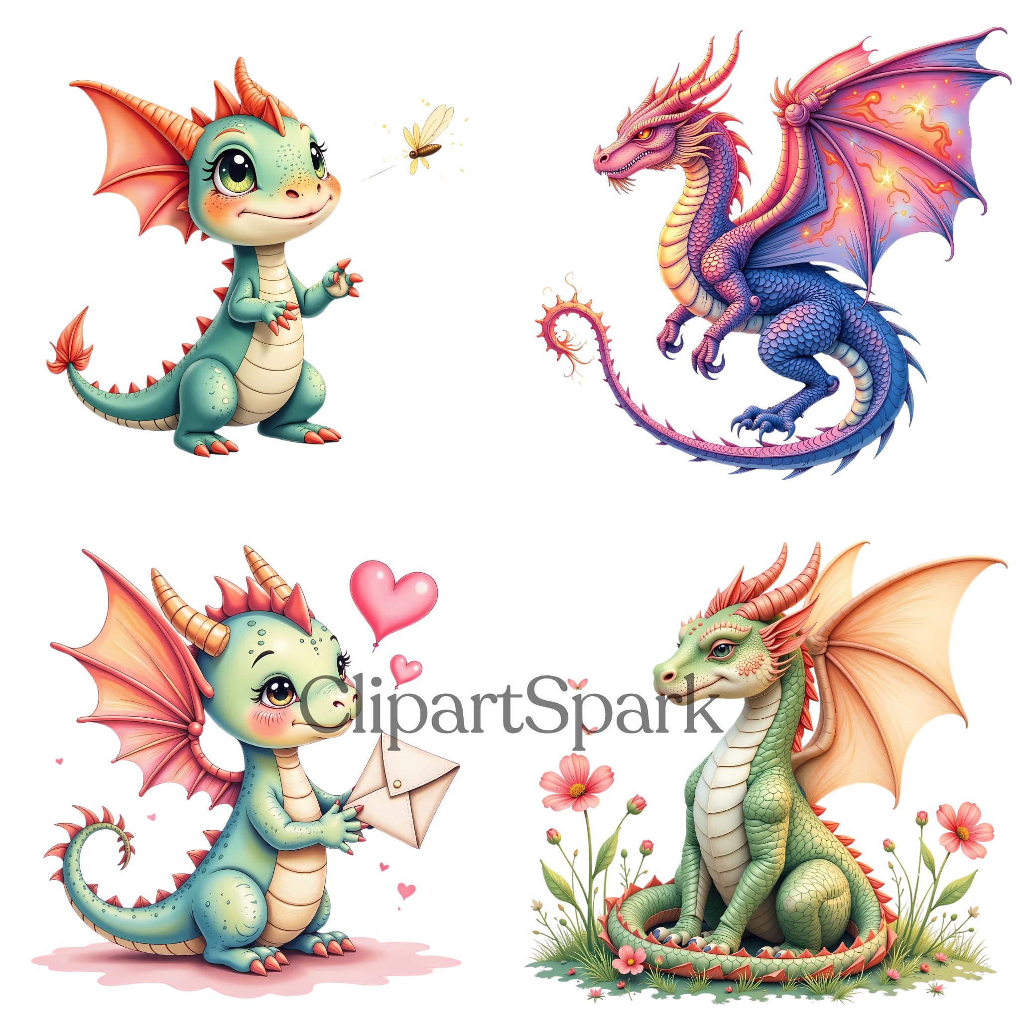 Dragon Clipart Bundle 145 Fantasy Illustrations 4096x4096 Pngs ...